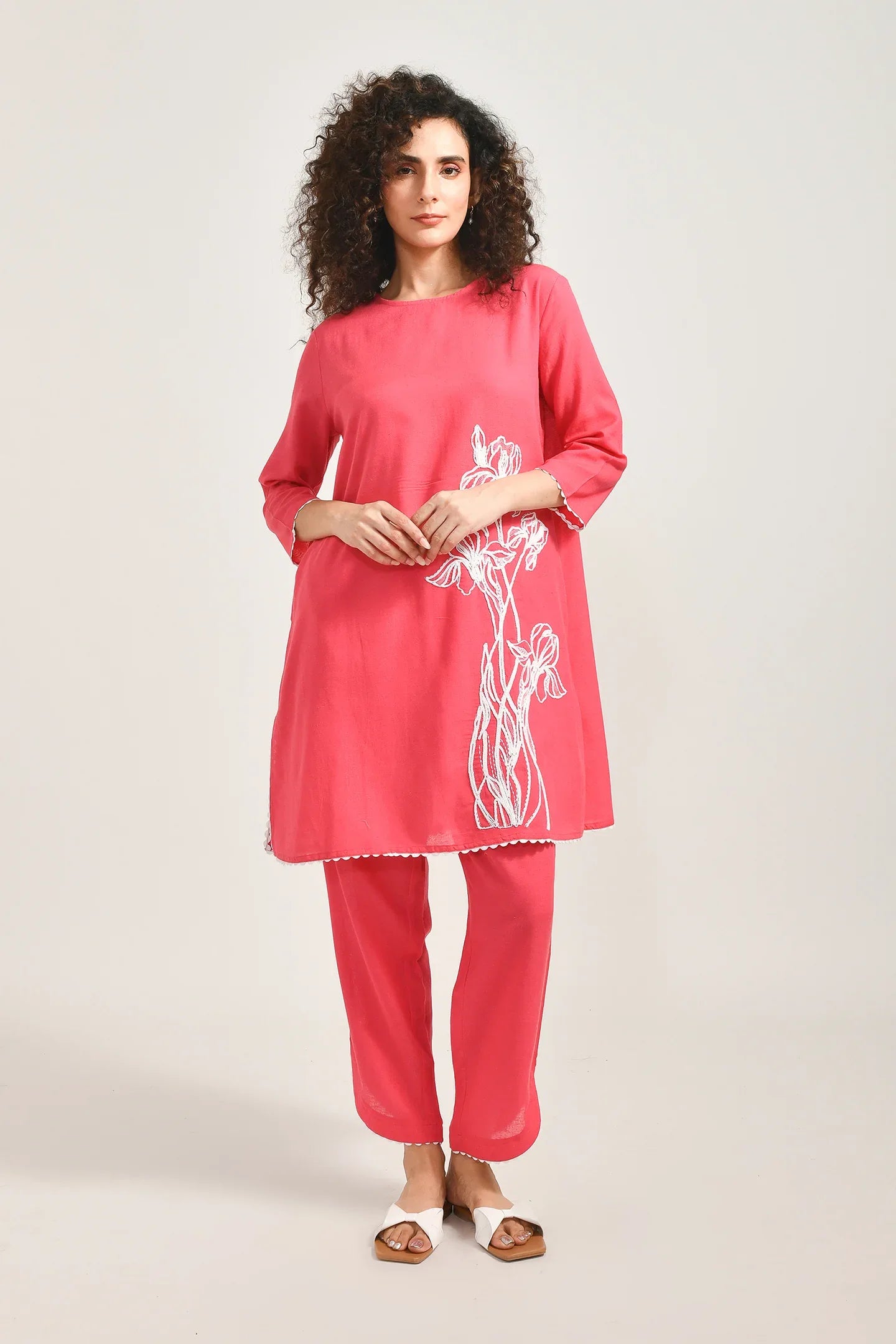 Floral Elegance Pink Cotton Coords Set
